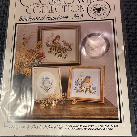 Office | Vtg Crossed Wing Collection Cross Stitch Bluebirds | Poshmark
